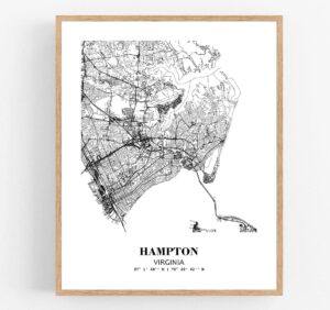 eleville 18x24 unframed hampton virginia city view abstract road modern map art print poster wall office home decor minimalist line art hometown housewarming wgn630