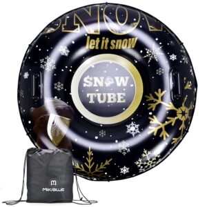 mikiblue snow tube for sledding heavy duty, super 47'' inflatable sleds with handles, winter outdoor activities for kids and adults, black