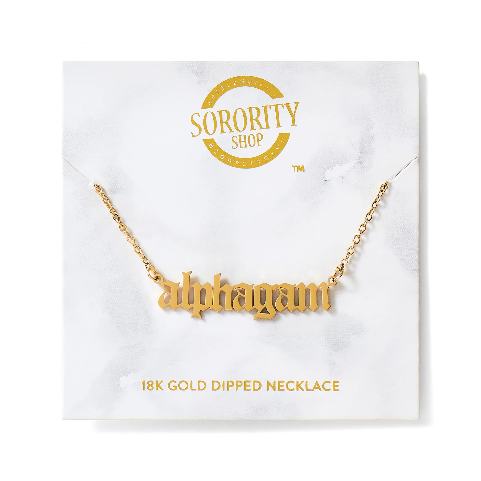 Sorority Shop Alpha Gamma Delta Necklace — AGD Old English Font Design, 18K Gold Plated, Alpha Gamma Delta Gifts for Women