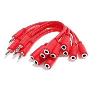 excelvalley - 5-pack - mono splitter y patch cables - ts 3.5mm 1/8" eurorack synth synthesizer [red]