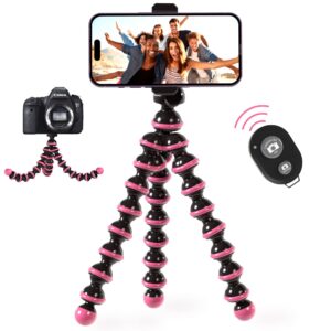 talk works flexible tripod for iphone, android, camera - bendable legs, adjustable stand holder with mini wireless remote for selfies, vlogging, beauty/makeup, live streaming/recording - pink