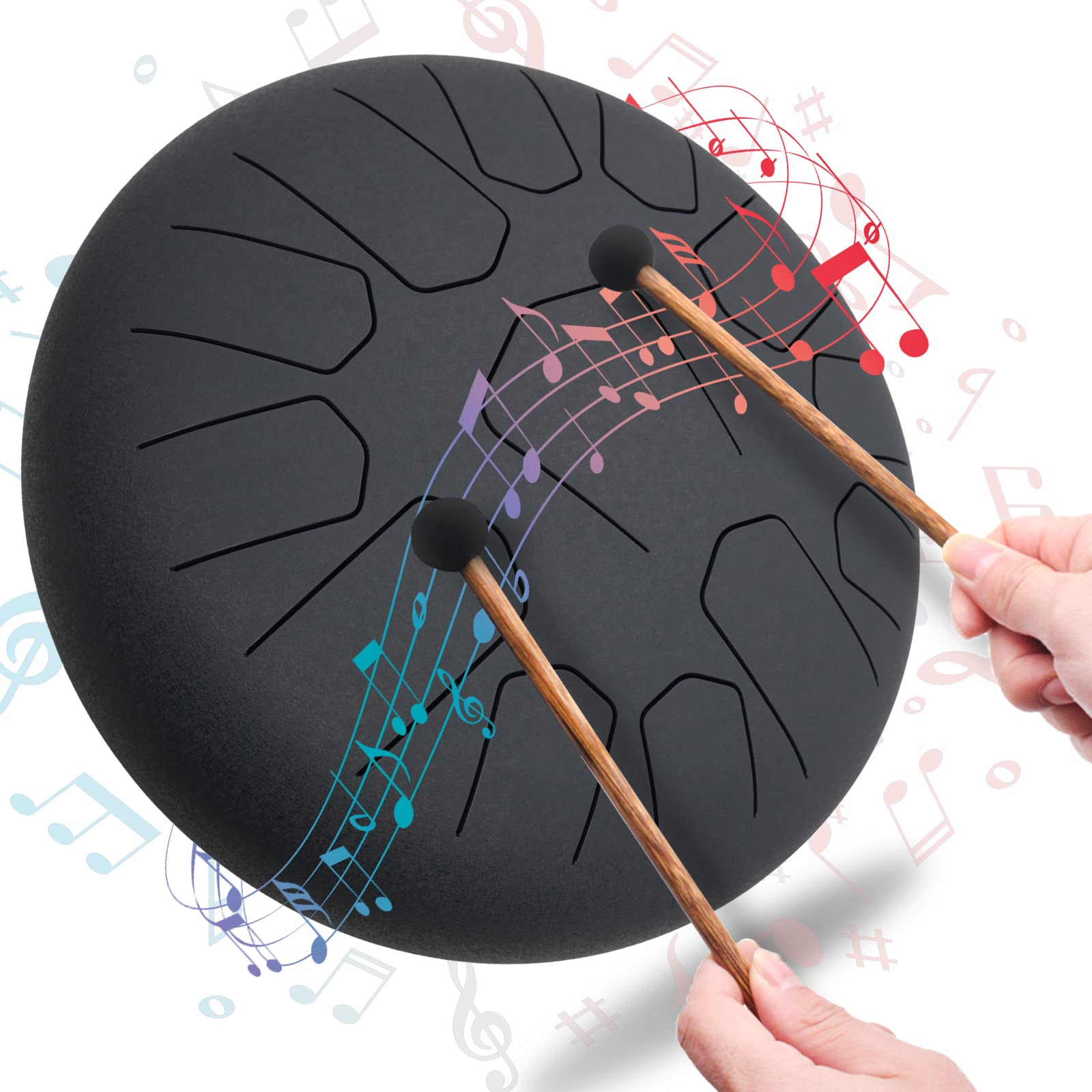 Steel Tongue Drum,12 Inch 13 Note Tank drum percussion instrument,C Key Handpan Drum with Drum Mallets Carry Bag,Beautifully Designed and Peaceful Sound