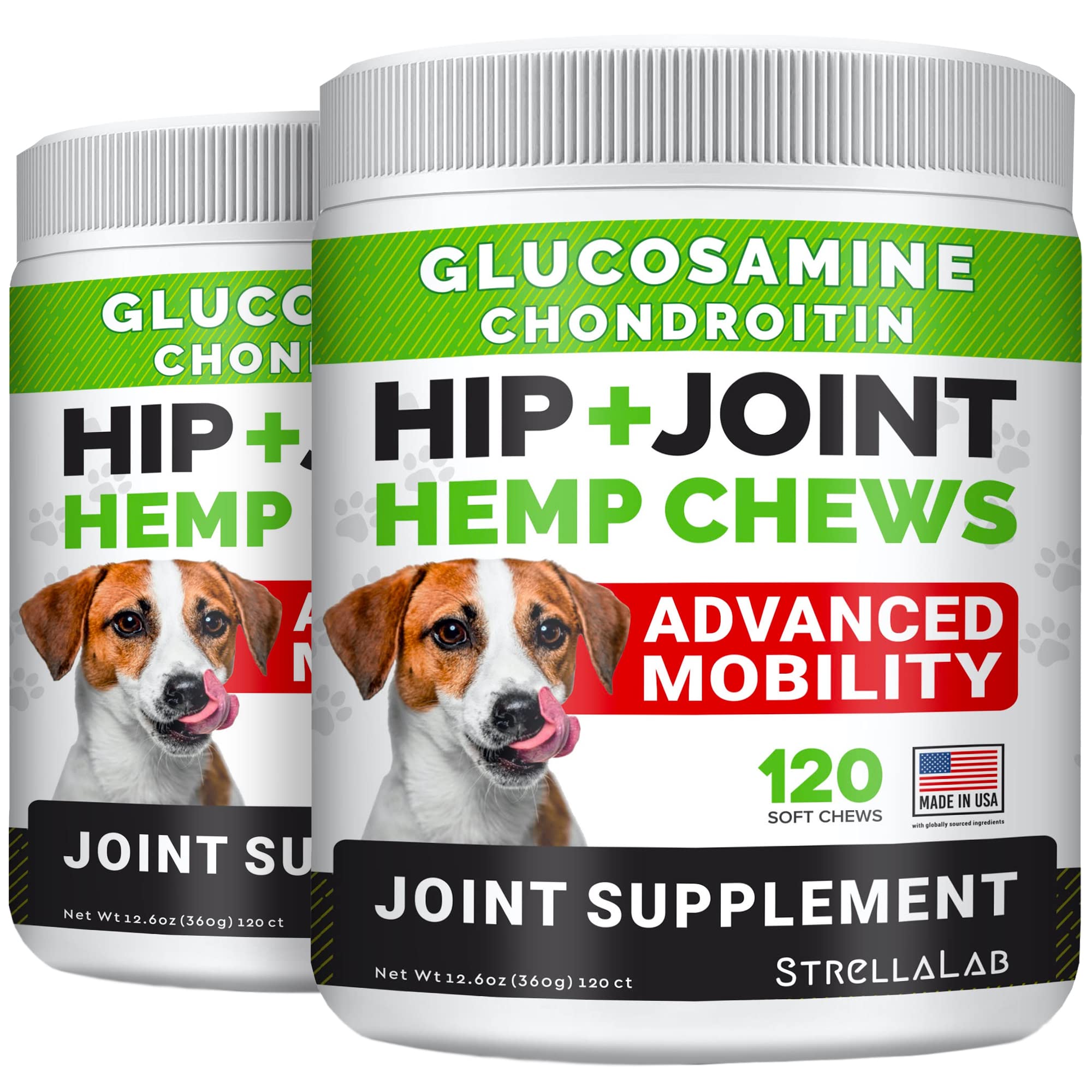 Large Breed Hemp + Glucosamine Dog Joint Supplement - Hemp Chews for Dogs Hip Joint Pain Relief - Omega 3, Chondroitin, MSM - Advanced Mobility Hemp Oil Treats for Large Dogs - Made in USA - 240 Ct