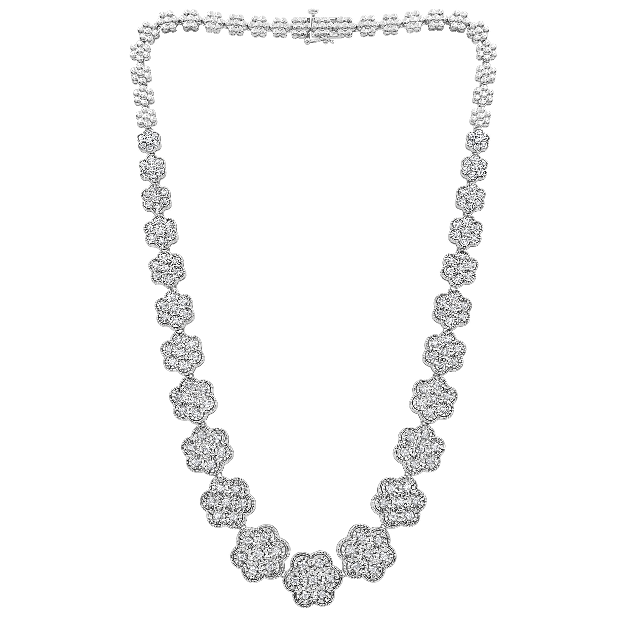 Beyond Brilliance Classy 2.00 Carat Diamond, Illusion Set Sterling Silver Round Cut Diamond 18 inch Long Milgrain Floral Necklace (J-K, I3) Jewelry for Women|Gift Box Included