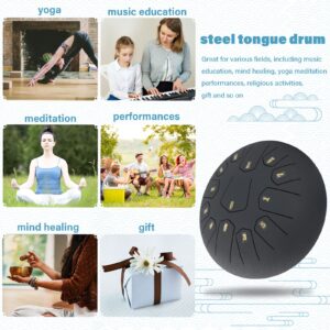 Steel Tongue Drum,12 Inch 13 Note Tank drum percussion instrument,C Key Handpan Drum with Drum Mallets Carry Bag,Beautifully Designed and Peaceful Sound