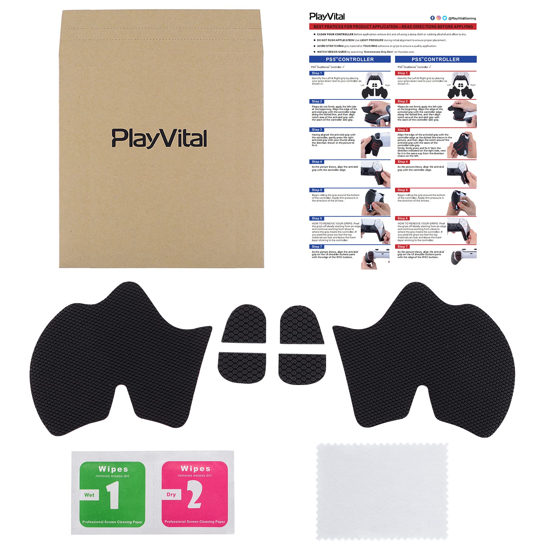 eXtremeRate PlayVital Anti-Skid Sweat-Absorbent Controller Grip for PS5, Professional Textured Soft Rubber Pads Handle Grips for PS5 Controller with Shoulder Button Trigger Stickers - Armored Edition