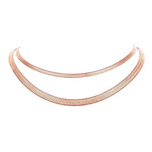 findchic rose gold layered herringbone necklace 12'' 15'' 2pcs flat snake chain set dainty choker layering stacked minimalist jewelry for women