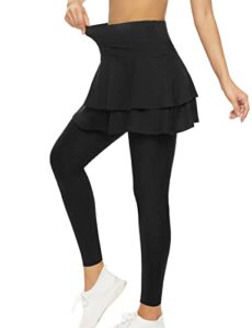 woweny tennis skirted leggings with pockets for women golf skapri leggings with skirt (m, 2-layer black)