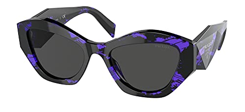 Prada PR 07YS 05V5S0 Cat Eye Acetate Abstract Purple Sunglasses with Dark Grey Solid Color Lens