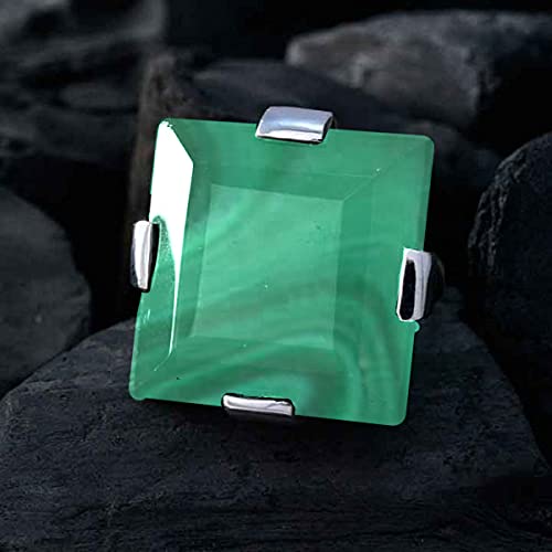 CaratYogi Malachite Emerald Cut Gemstone Ring 925 Sterling Silver Chakra Healing Fashionable and Stylish Handmade Rings for Men and Women Size P