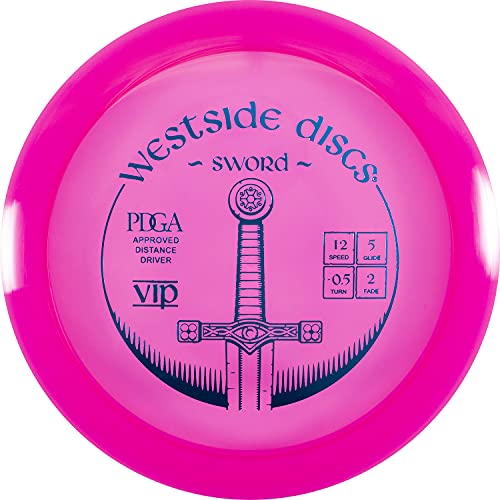 Westside Discs VIP Sword Disc Golf Disc, Men and Women, Family Outdoor Games, Straight Flying Distance Driver, 170g+ Stamp Color Will Vary, Pink