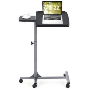 costway rolling laptop stand, mobile laptop tray and cart with 45 °degree swivel tilting tabletop, height adjustable mobile podium from 24.5'' to 36'', overbed computer workstation table for sofa, bed