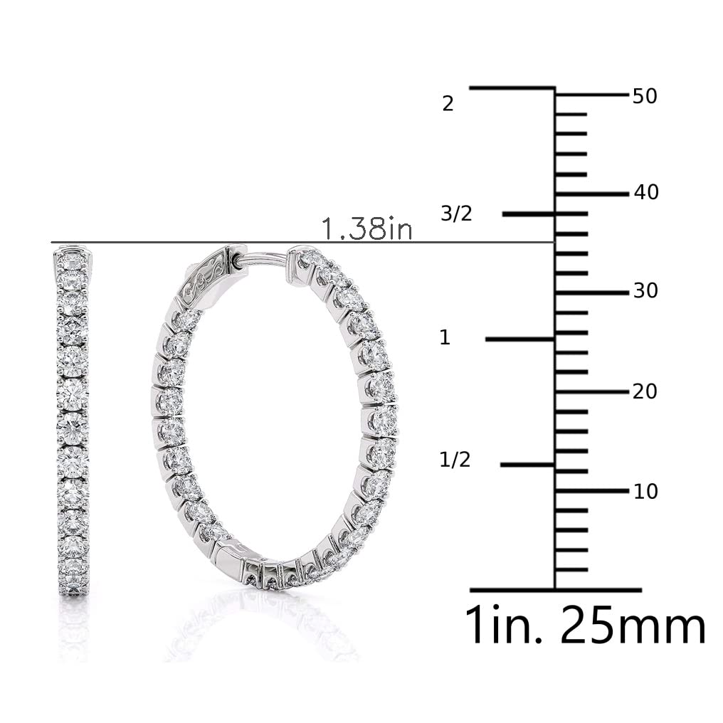 1 1/2 Carat Moissanite Inside Out Hoop Earrings for Women in 925 Sterling Silver (G-H, VS, cttw, DEW) Secure Lock by Beverly Hills Jewelers