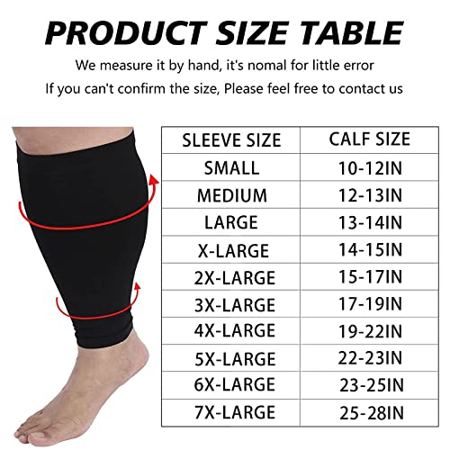 Plus Size Compression Sleeves for Calves Women Wide Calf Compression Legs Sleeves Men 6XL, Relieve Varicose Veins, Edema, Swelling, Soreness, Shin splints, for Work, Travel, Sports and Daily Wear