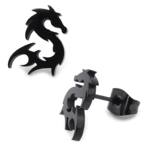 steelmeup stainless steel black dragon post stud earrings