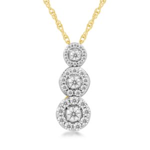 jewelili 10k yellow gold 1/2 cttw natural white round diamonds pendant necklace, 18" gold filled rope chain