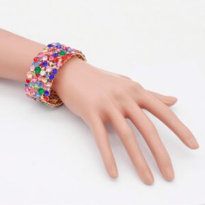 Lavencious Round Shape Rhinestones Hollow Stretch Bracelet Party Jewelry for Women (Multicolor)