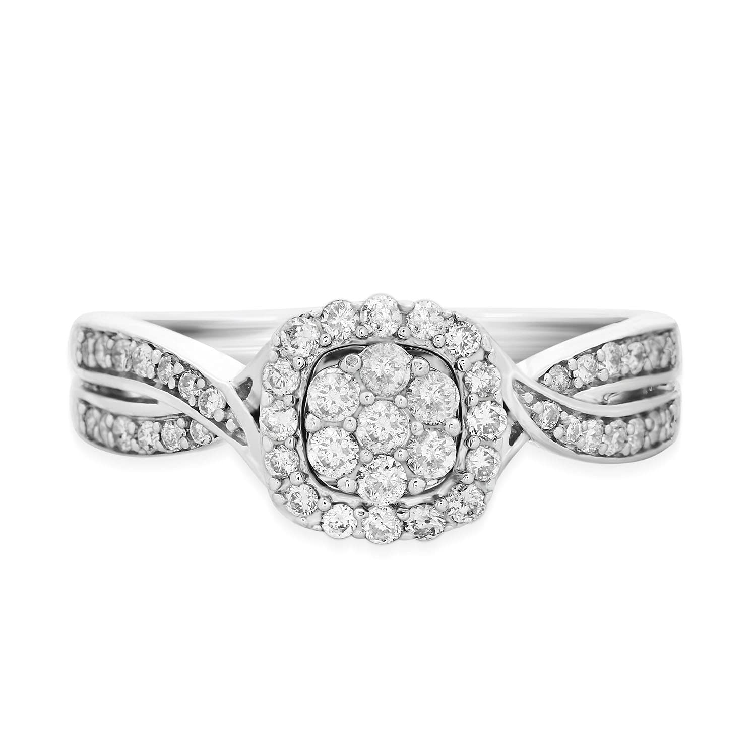 Jewelili Sterling Silver 1/2 Cttw Natural White Round Diamond Bridal Engagement Ring, Size 6