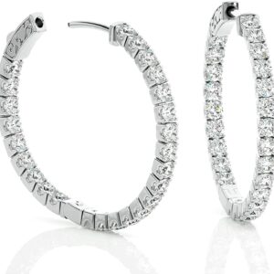 1 1/2 Carat Moissanite Inside Out Hoop Earrings for Women in 925 Sterling Silver (G-H, VS, cttw, DEW) Secure Lock by Beverly Hills Jewelers