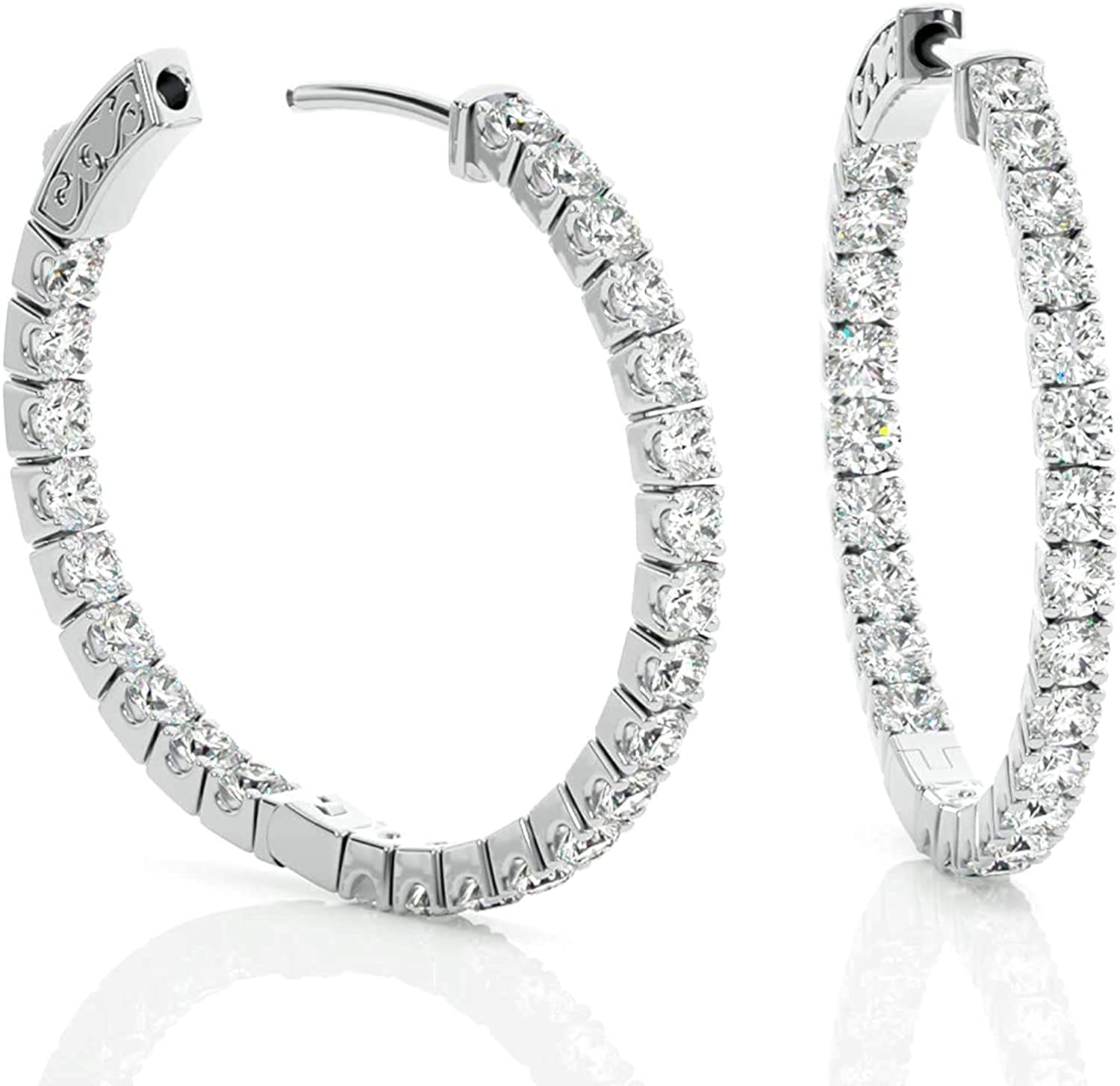 1 1/2 Carat Moissanite Inside Out Hoop Earrings for Women in 925 Sterling Silver (G-H, VS, cttw, DEW) Secure Lock by Beverly Hills Jewelers