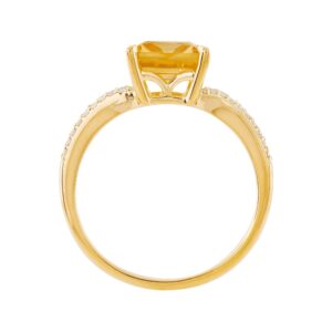 Welry 1/8 cttw Diamond Ring with Square-Cut Citrine in 10K Yellow Gold, Size 8, Size 8