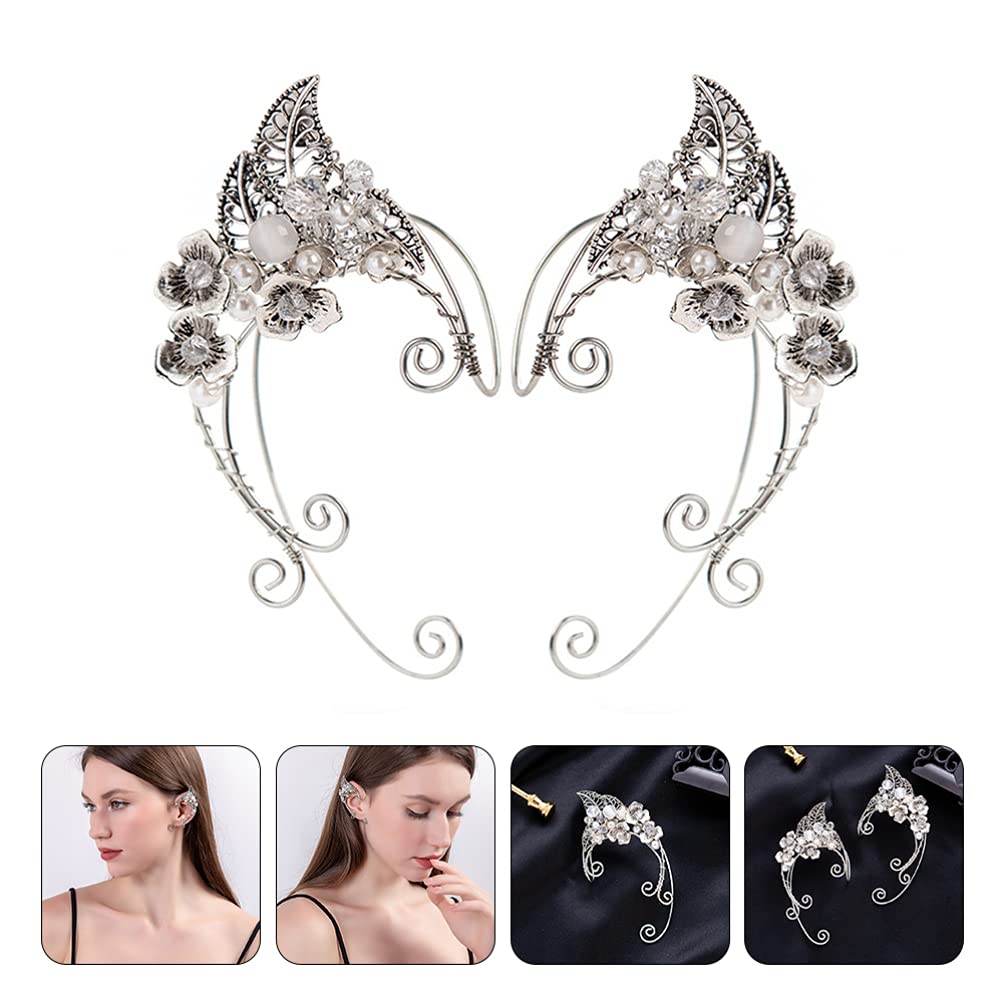 GANAZONO Elf Ear Cuffs Fairy Earrings Pearl Wing Cuff Wrap Earrings Elven Ear Clips Jewelry Gift