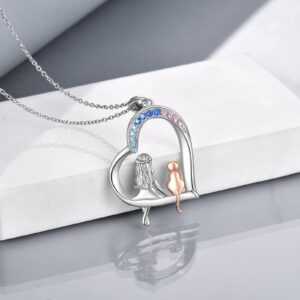 LUHE Cat Necklace Gifts 925 Sterling Silver Cat Heart Pendant Necklace Jewelry for Women