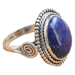 lapis lazuli oval shape gemstones cute rings/statement rings/silver jewelry/girls silver ring/natural gemstone silver rings-1057 (7.5)