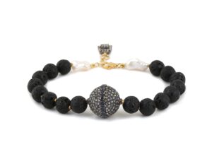 gemstone precious beads hamsa charm 925 sterling silver bracelet – 54.69 carat black mix stone 0.80 cts sapphire 6.58 cts pearl 2.44 cts natural brown diamonds (i2-i3 clarity) chain link bracelets