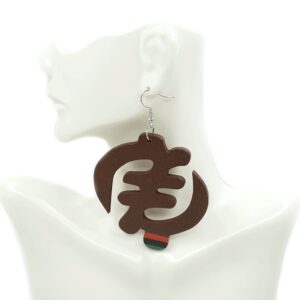 Teri's Boutique Adinkra Symbol Gye Nyame Nothing but God Women Ghana Fashion Big Dangle Earrings (Dark Brown)