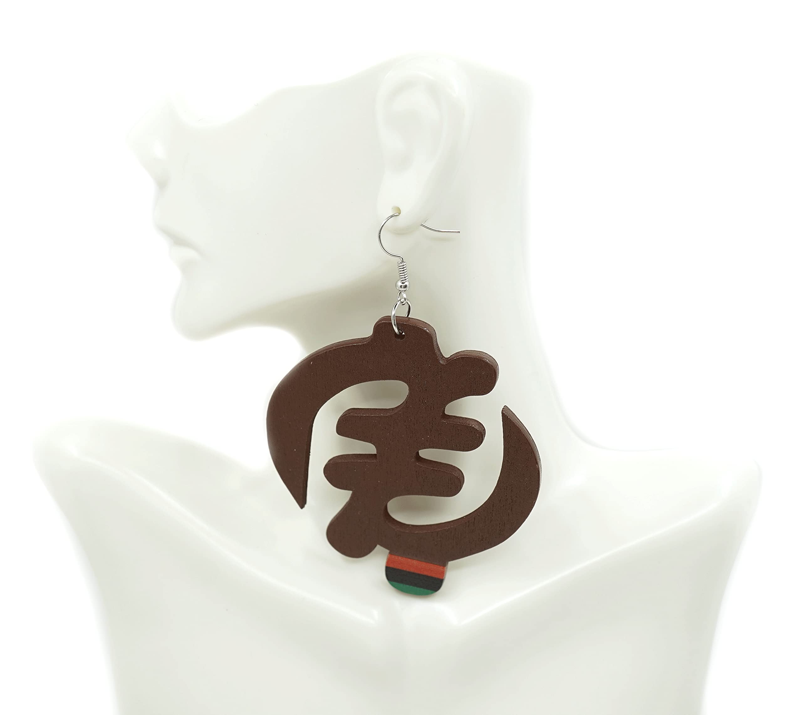 Teri's Boutique Adinkra Symbol Gye Nyame Nothing but God Women Ghana Fashion Big Dangle Earrings (Dark Brown)