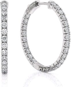 1 1/2 carat moissanite inside out hoop earrings for women in 925 sterling silver (g-h, vs, cttw, dew) secure lock by beverly hills jewelers