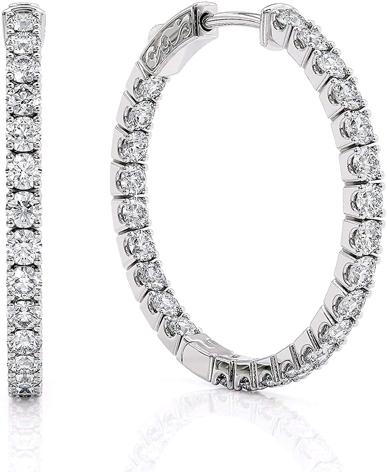 1 1/2 Carat Moissanite Inside Out Hoop Earrings for Women in 925 Sterling Silver (G-H, VS, cttw, DEW) Secure Lock by Beverly Hills Jewelers