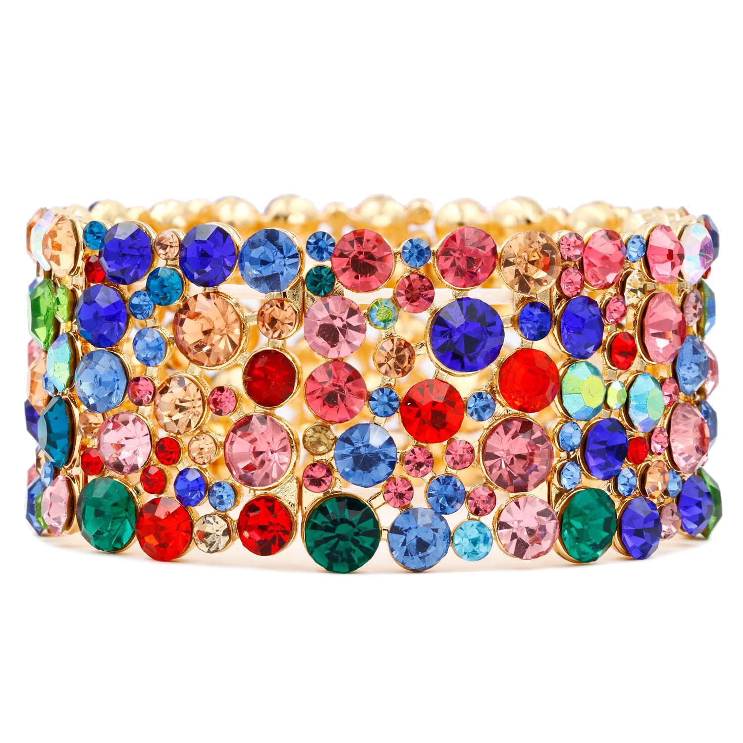 Lavencious Round Shape Rhinestones Hollow Stretch Bracelet Party Jewelry for Women (Multicolor)