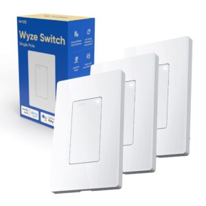 wyze switch, 2.4 ghz wifi smart light switch, single-pole, needs neutral wire, compatible with alexa, google assistant, and ifttt, no hub required, 3-pack, white