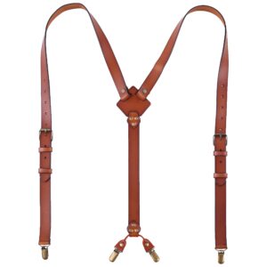 pahvrion leather suspenders for men 43.7-49.6inch y-back adjustable brown gneuine leather suspenders groomsmen gift for wedding