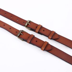 PAHVRION Leather Suspenders For Men 43.7-49.6Inch Y-Back Adjustable Brown Gneuine Leather Suspenders Groomsmen Gift for Wedding