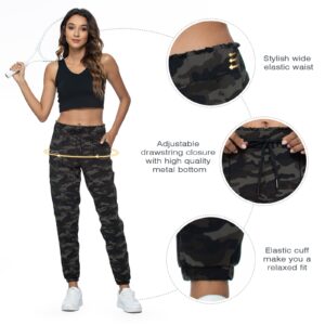 Haowind Joggers for Women with Pockets Elastic Waist Workout Sport Gym Pants Comfy Lounge Yoga Running Pants(Green Camo L)