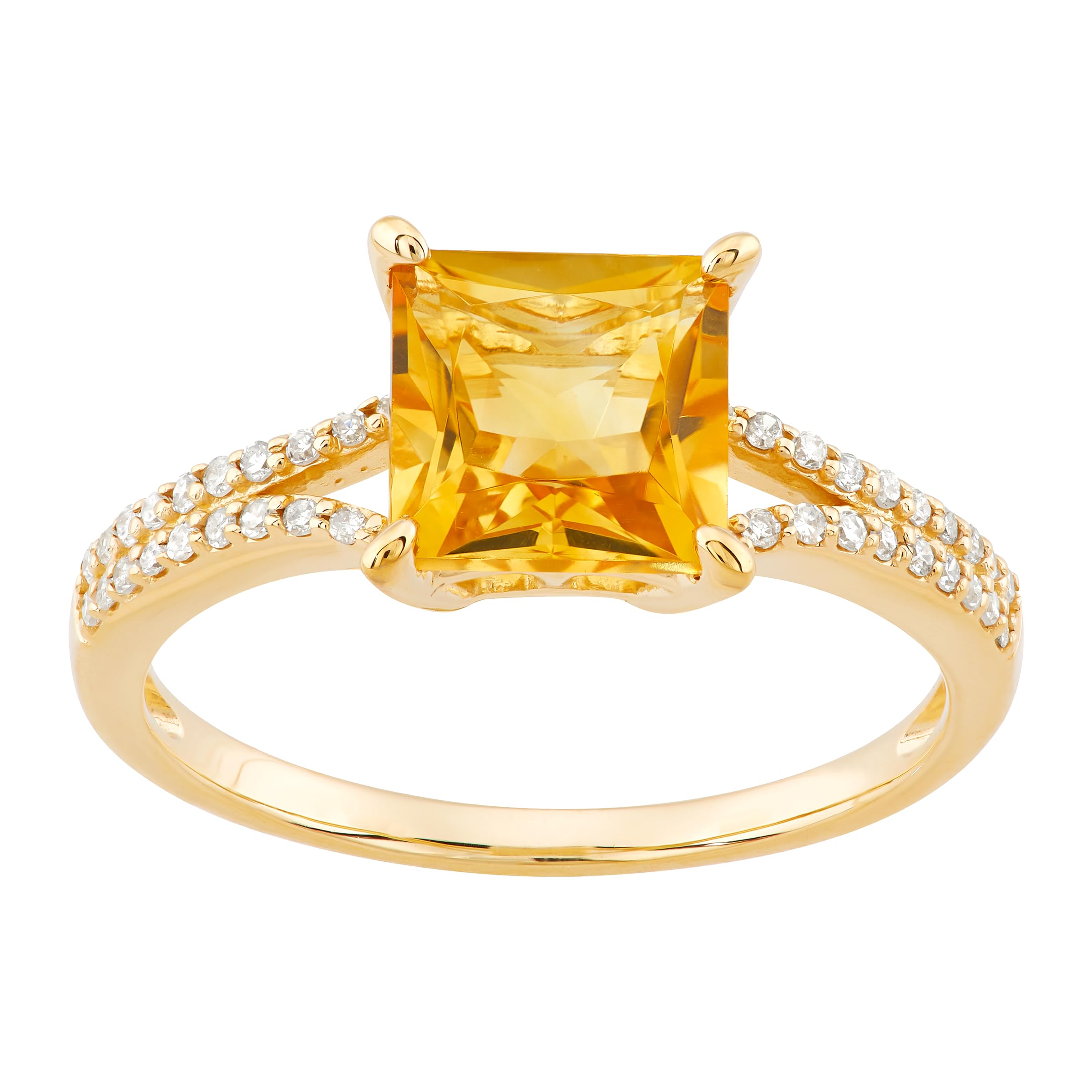 Welry 1/8 cttw Diamond Ring with Square-Cut Citrine in 10K Yellow Gold, Size 8, Size 8