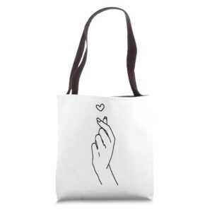 korean finger heart hand saranghae kpop fashion women outfit tote bag