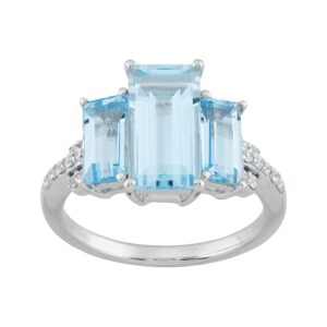 welry baguette-cut blue topaz ring with cubic zirconias in sterling silver, size 8, size 8