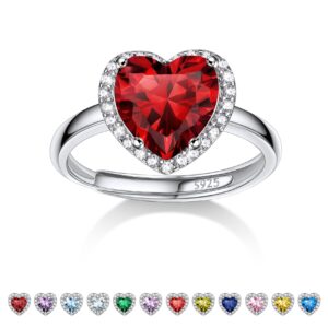 bestyle 925 sterling silver created diamond rings heart crytsal rings for women, 8mm january granet birthstone gemstone rings illuminated by 1mm white cubic zirconia