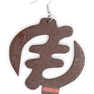 Teri's Boutique Adinkra Symbol Gye Nyame Nothing but God Women Ghana Fashion Big Dangle Earrings (Dark Brown)