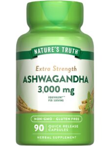 nature's truth ashwagandha capsules | 3000mg | 90 count | extra strength | ashwagandha root supplement with black pepper | non-gmo & gluten free supplement