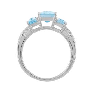 Welry Baguette-Cut Blue Topaz Ring with Cubic Zirconias in Sterling Silver, Size 8, Size 8