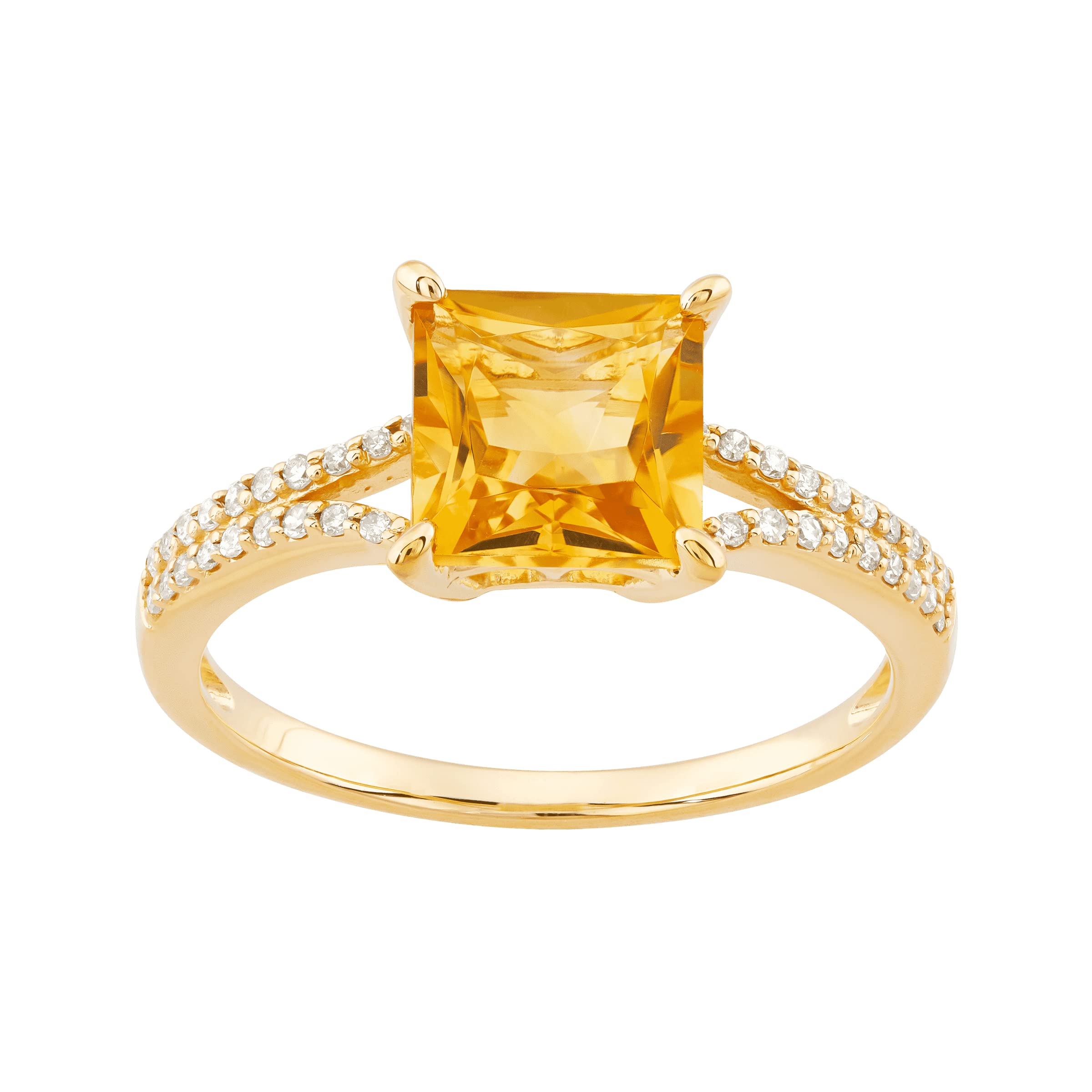 Welry 1/8 cttw Diamond Ring with Square-Cut Citrine in 10K Yellow Gold, Size 8, Size 8