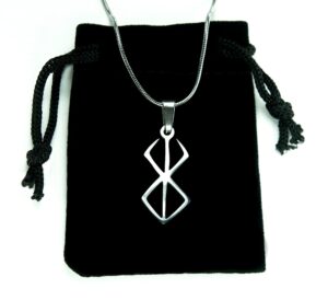 ann claridge berserker rune necklace,with 20in chain,pure 304 stainless steel,viking warrior protection symbol charm pendant and black drawstring bag,silver