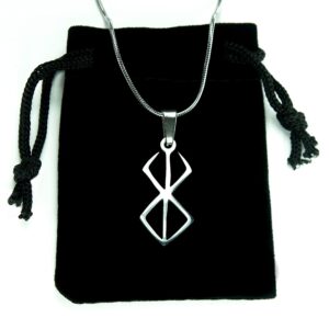 Ann Claridge Berserker Rune Necklace,with 20in Chain,Pure 304 Stainless Steel,Viking Warrior Protection Symbol Charm Pendant and Black Drawstring Bag,Silver