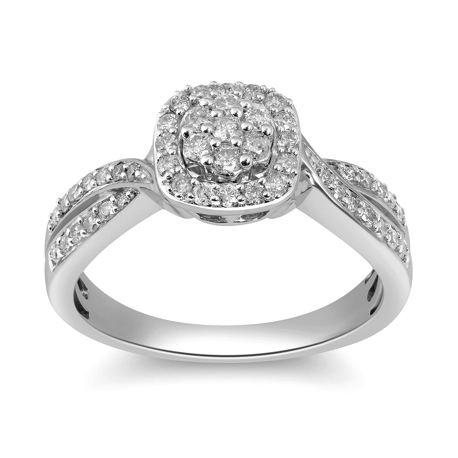 Jewelili Sterling Silver 1/2 Cttw Natural White Round Diamond Bridal Engagement Ring, Size 6