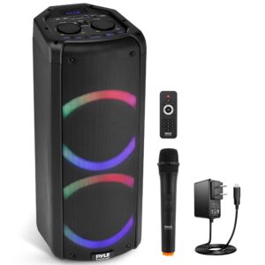 pyle portable bluetooth pa speaker - 240w dual 6.5" rechargeable indoor/outdoor bt karaoke audio system-tws, party lights, led display, fm/aux/mp3/usb/sd, 6.5mm in, handle-wireless mic, remote